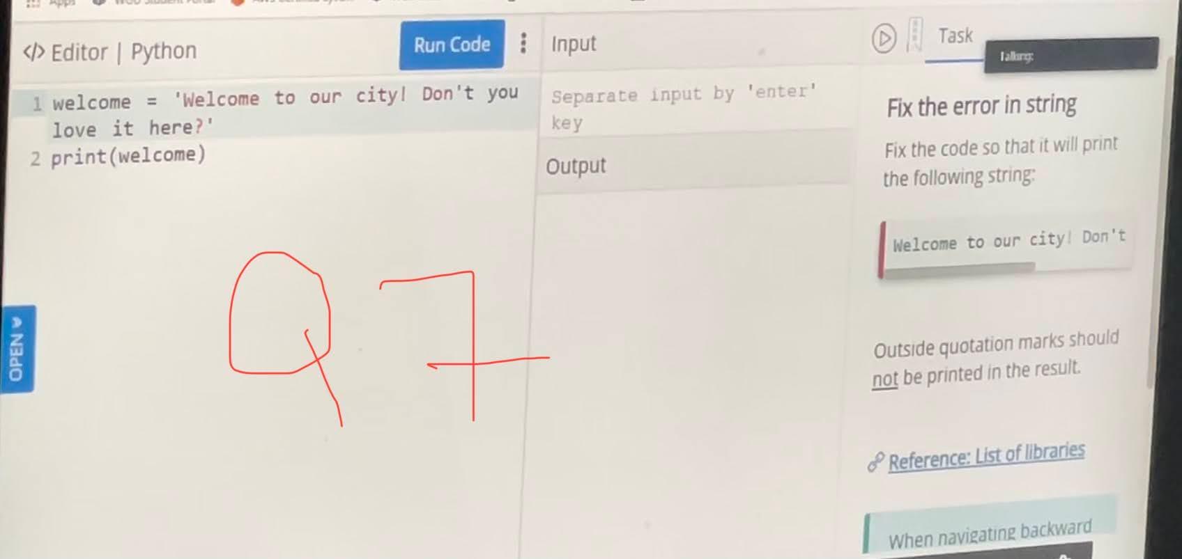 Solved Editor Python Run Code Input © Task Talang 1 welcome | Chegg.com