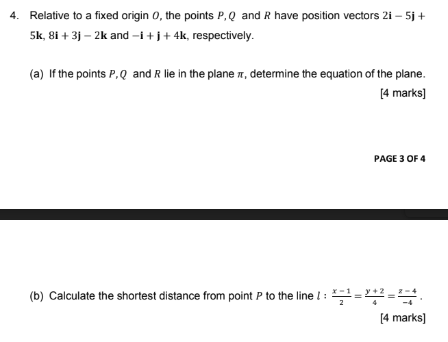 Solved 4. Relative to a fixed origin 0, the points P, Q and | Chegg.com