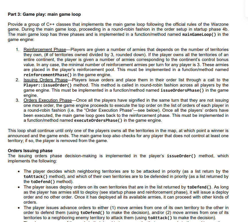 Solved Part 3: Game play: main game loop Provide a group of | Chegg.com