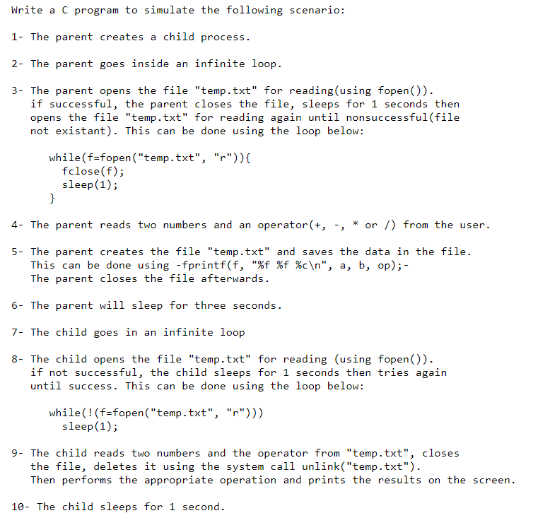 Write a C program to simulate the following scenario: | Chegg.com