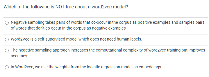 Solved Which of the following is NOT true about a word2vec | Chegg.com