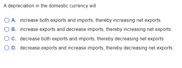 Solved A depreciation in the domestic currency will O A. | Chegg.com
