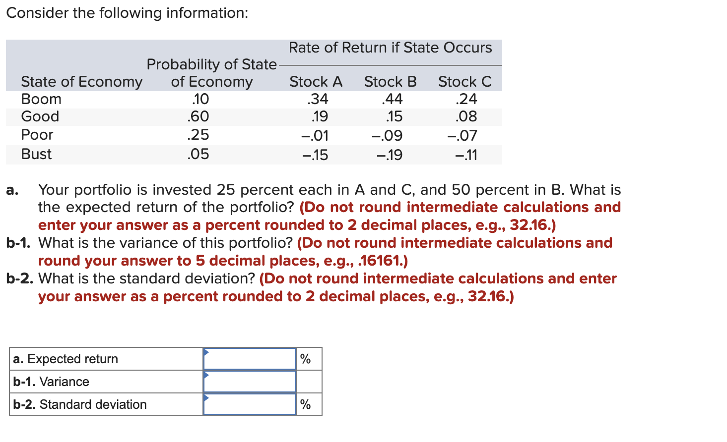 Solved Consider the following information: Rate of Return if | Chegg.com