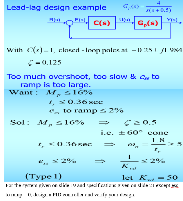 Lead-lag design example G,($) = 5(8+0,5) R(S)-250, | Chegg.com
