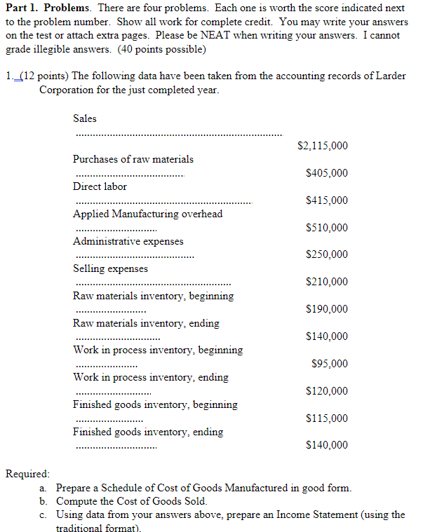 Solved Part 1. Problems. There are four problems. Each one | Chegg.com