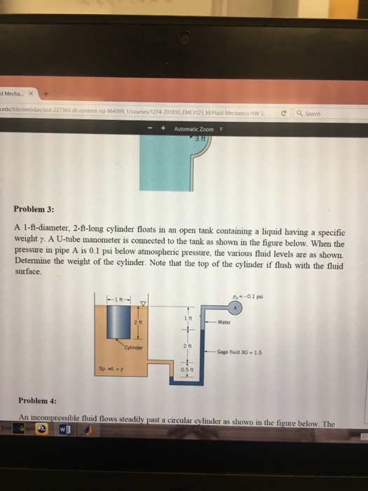 Solved A 1-ft-diameter, 2-ft-long cylinder floats in an open | Chegg.com
