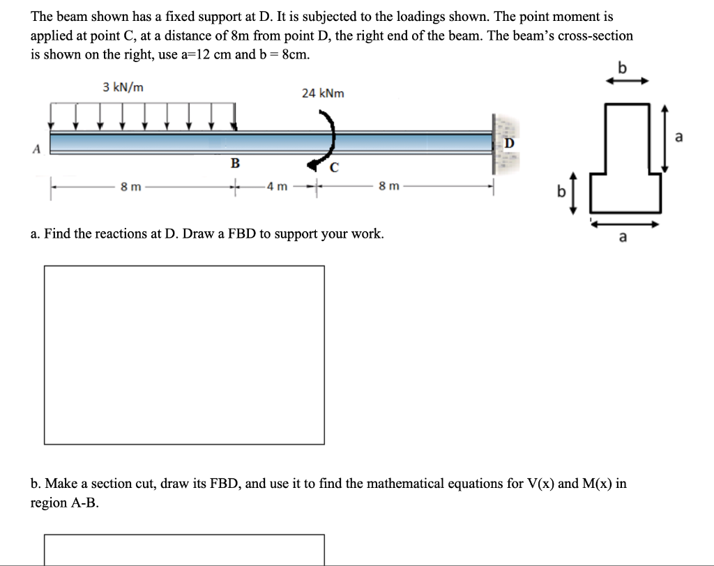 Solved The beam shown has a fixed support at D. It is | Chegg.com