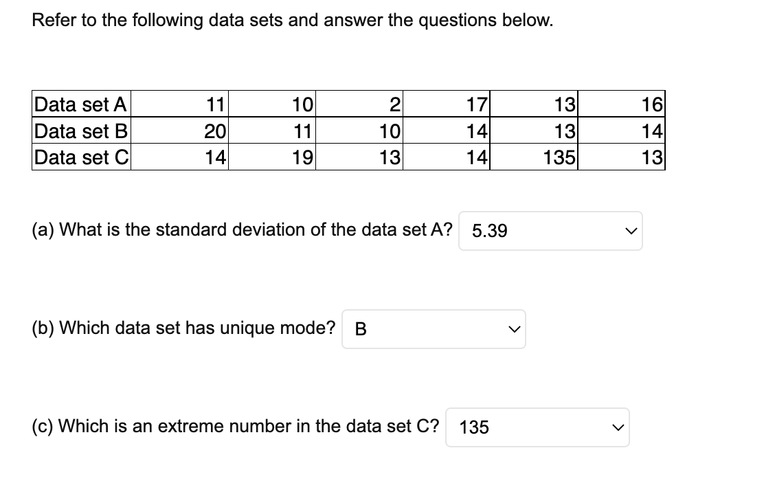 Solved Refer To The Following Data Sets And Answer The 