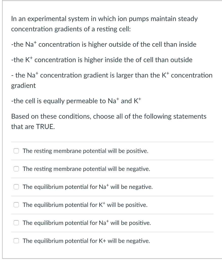 Solved In an experimental system in which ion pumps maintain | Chegg.com
