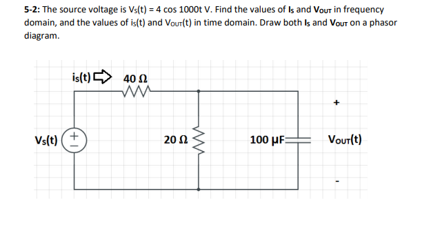 Solved 5-2: The source voltage is Vs(t) = 4 cos 1000 V. Find | Chegg.com