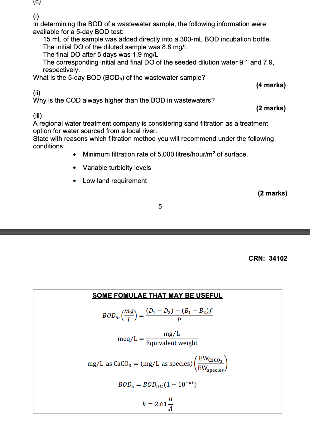 Solved C) (0) In determining the BOD of a wastewater sample, | Chegg.com
