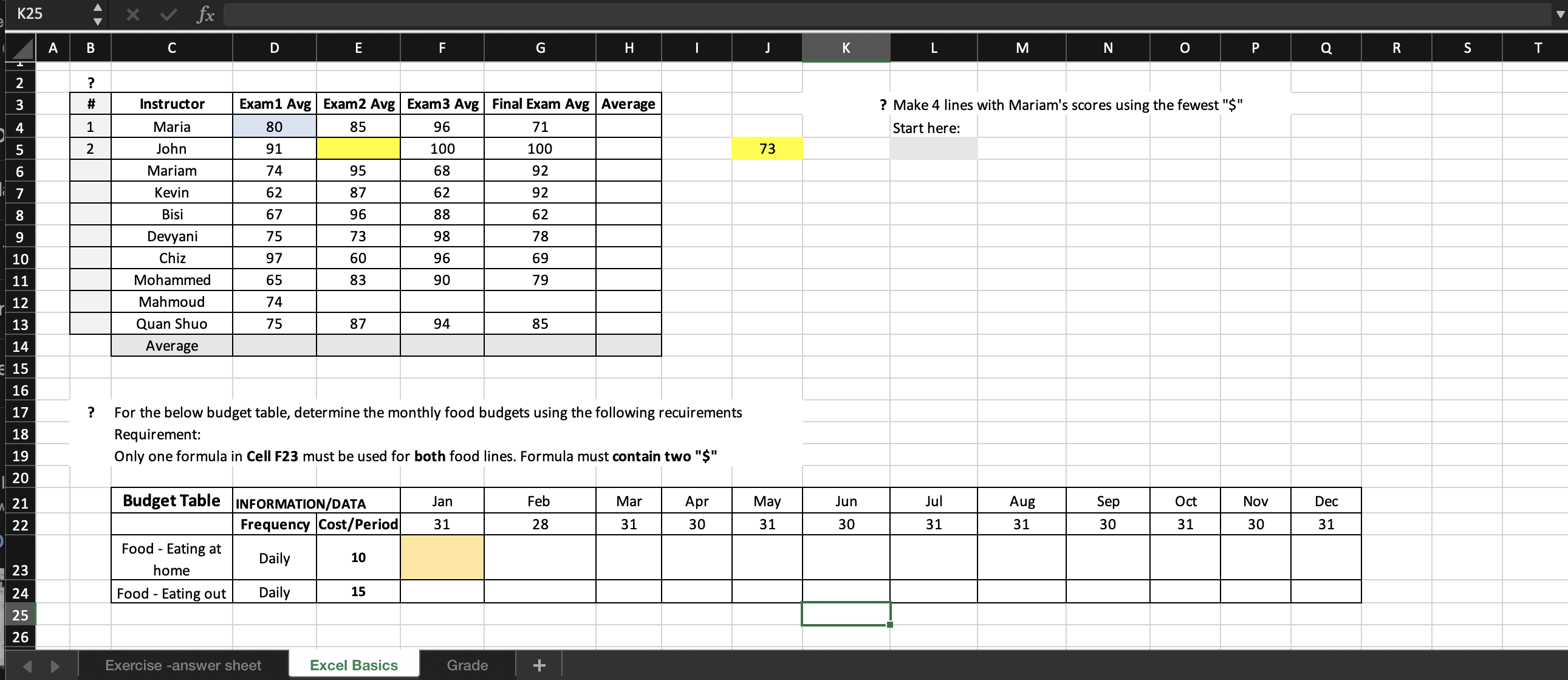 Solved ? ﻿For the below budget table, determine the monthly | Chegg.com