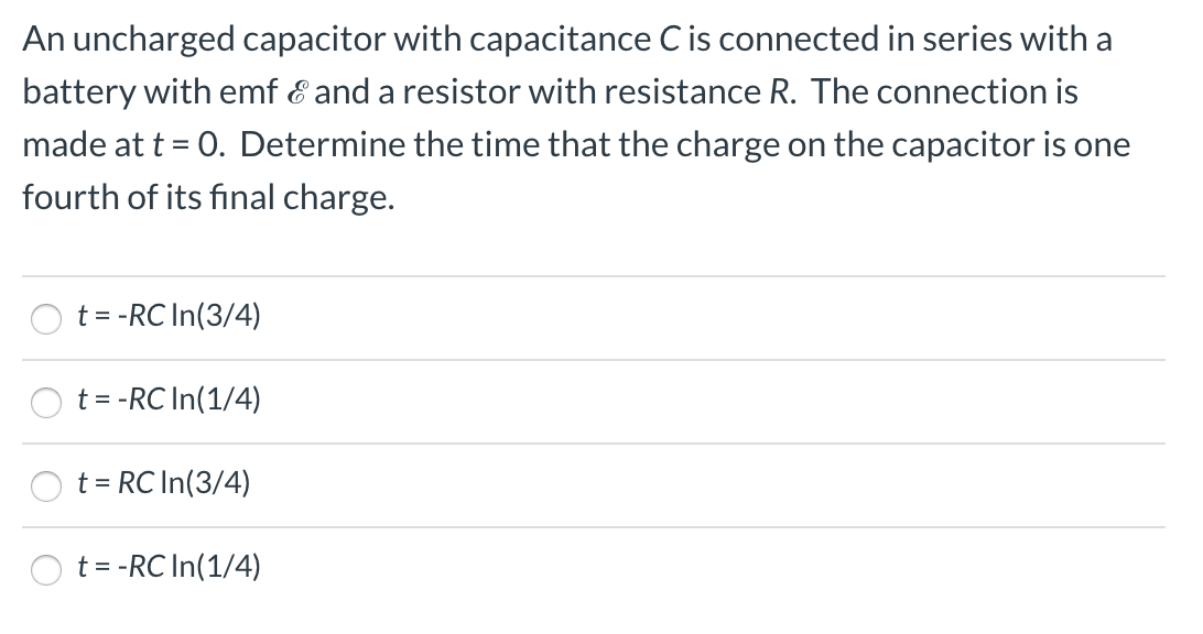 Solved An uncharged capacitor with capacitance Cis connected | Chegg.com