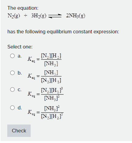 Solved The equation: N2(g)+3H2(g) 2NH3(g) has the following | Chegg.com