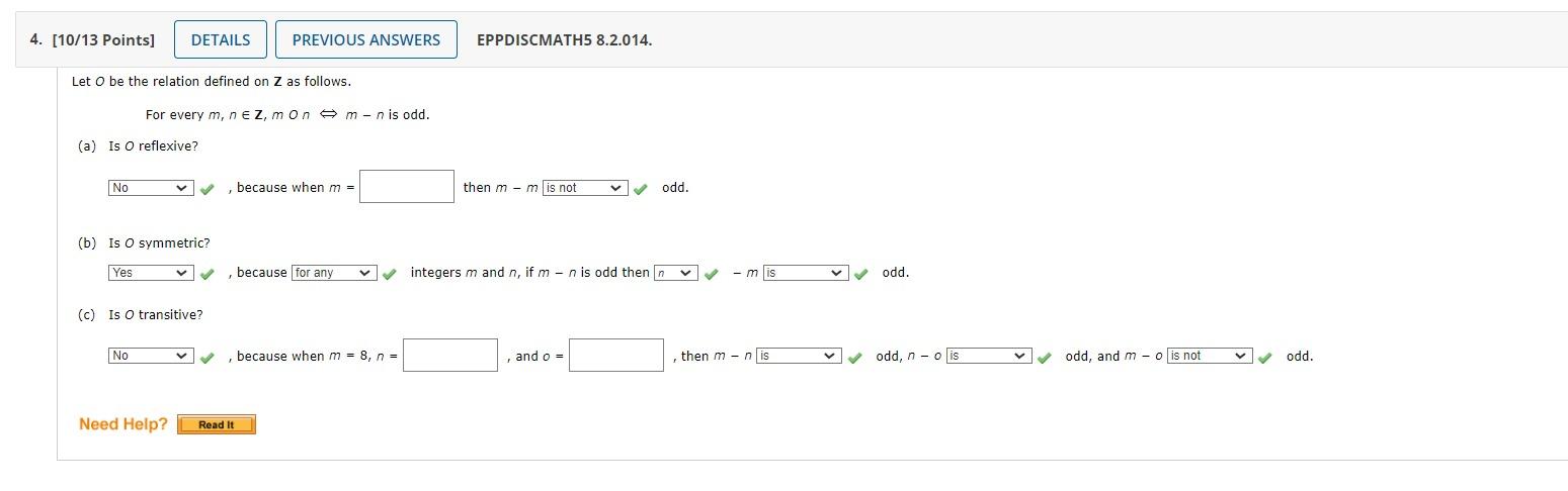 Solved Let O be the relation defined on Z as follows. For | Chegg.com