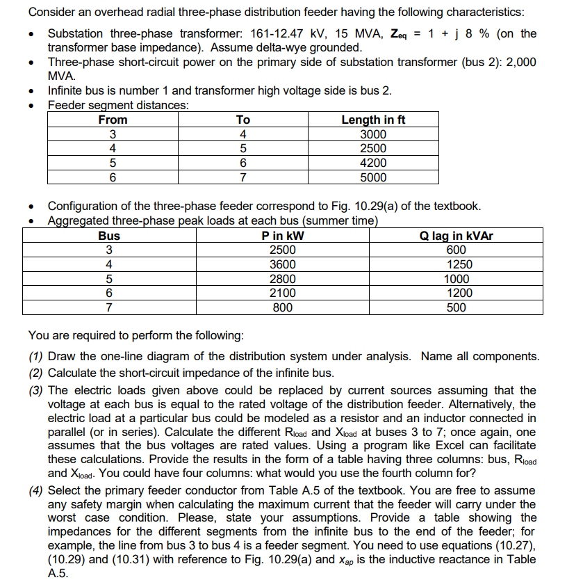 Consider an overhead radial three-phase distribution | Chegg.com