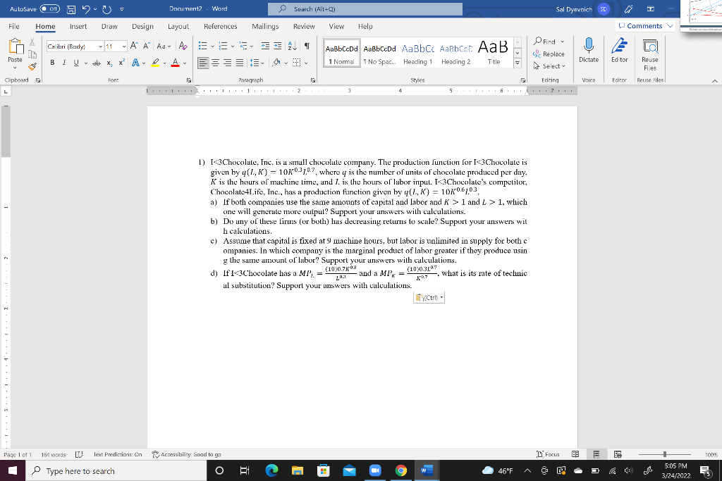 Solved AutoSave OD 20 = 01 Document2 Word Search (Alt-a) Sal | Chegg.com