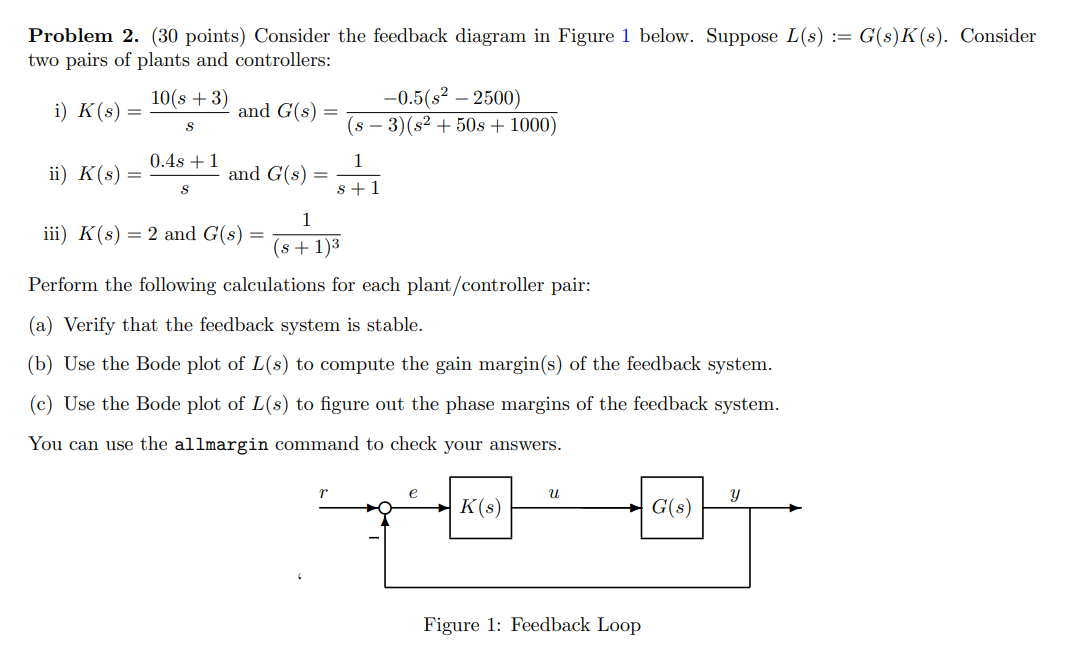 Solved Problem 2. (30 points) Consider the feedback diagram | Chegg.com