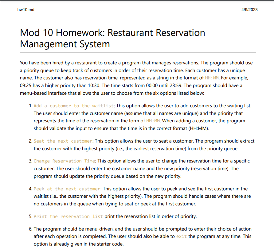 Solved You have been hired by a restaurant to create a | Chegg.com