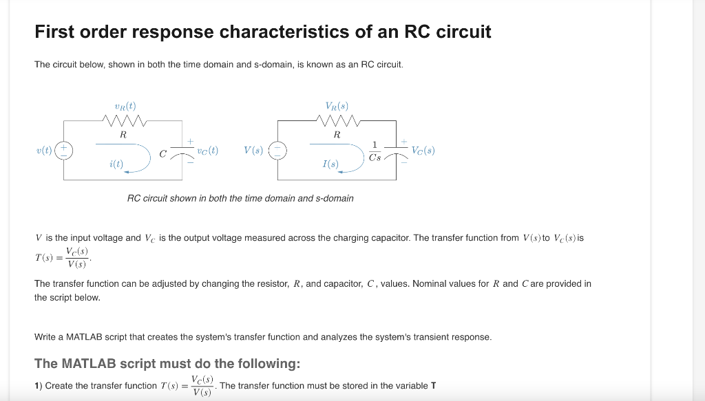 First order response characteristics of an RC | Chegg.com