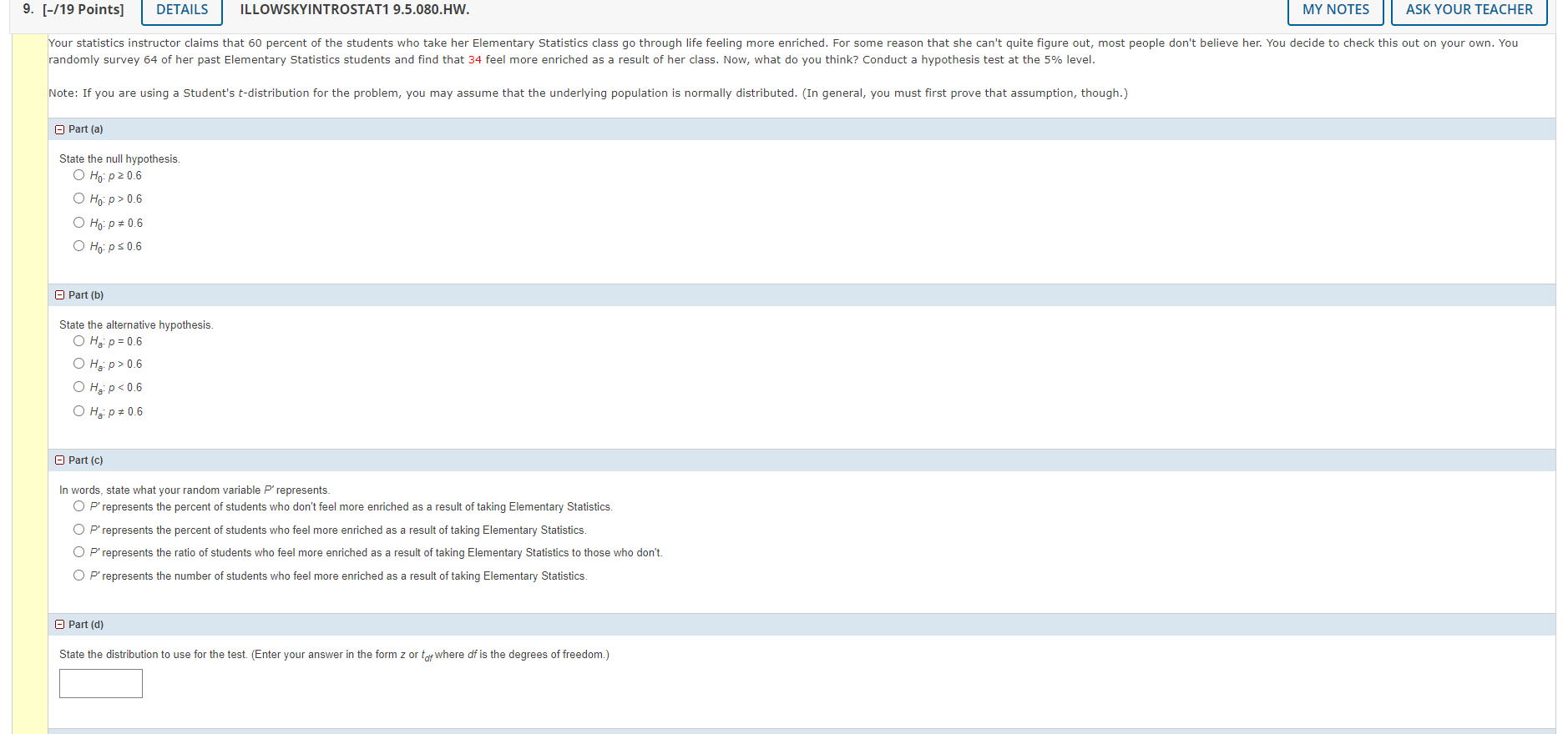 Solved 9. [-/19 Points] DETAILS ILLOWSKYINTROSTAT1 | Chegg.com