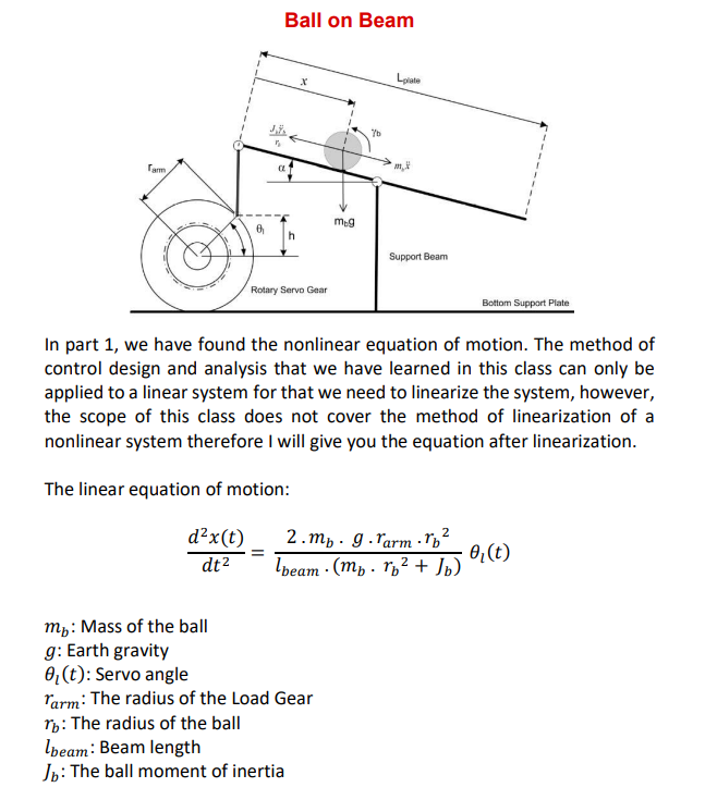 Ball on Beam Farm OL mg h Support Beam Rotary Servo | Chegg.com