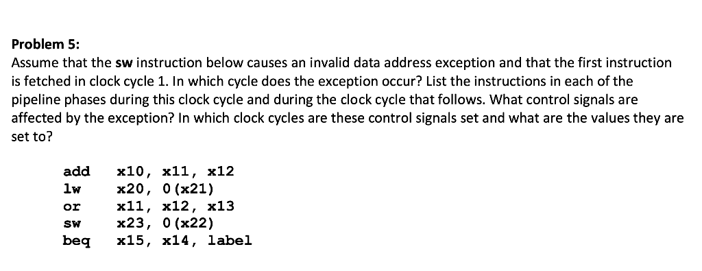 Problem 5: Assume that the sw instruction below | Chegg.com