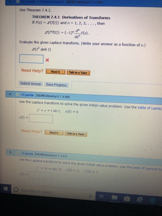 Solved Use Theorem 7.4.1 THEOREM 7.4.1 Derivatives of | Chegg.com