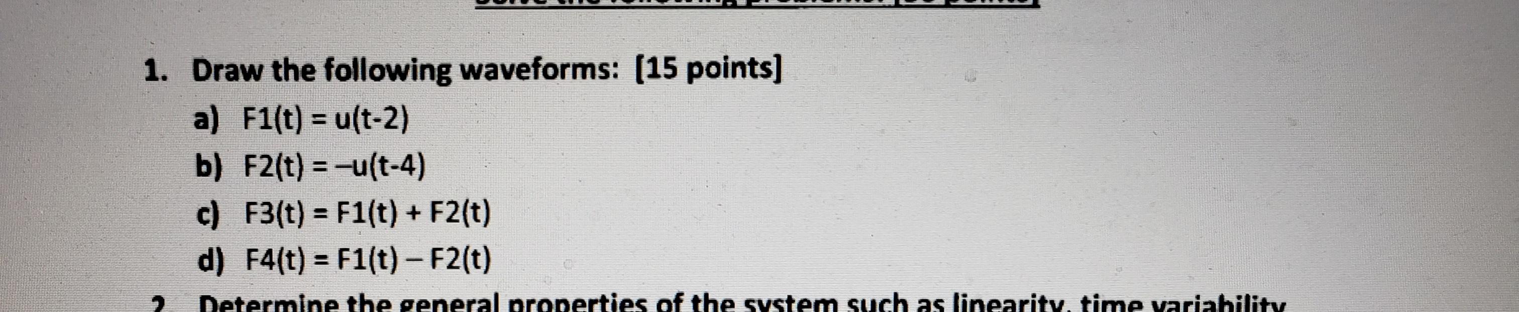 Solved 1. Draw the following waveforms: [15 points] a) | Chegg.com