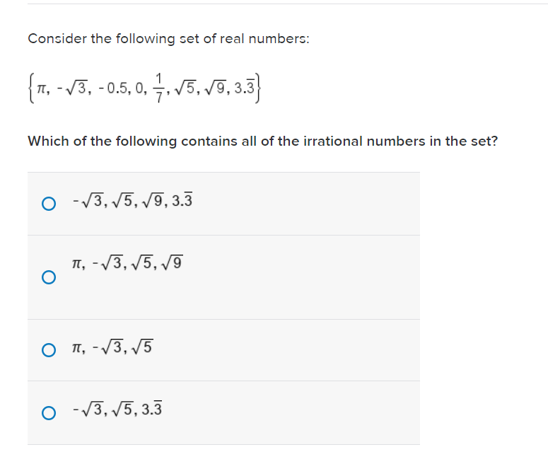 Solved Consider the following set of real numbers: {, | Chegg.com