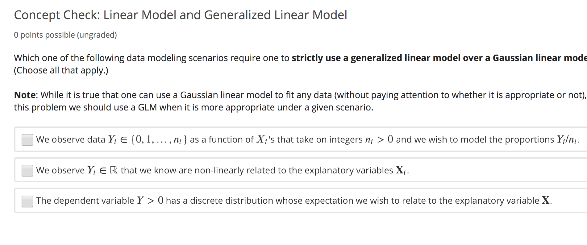 Solved Concept Check: Linear Model and Generalized Linear | Chegg.com