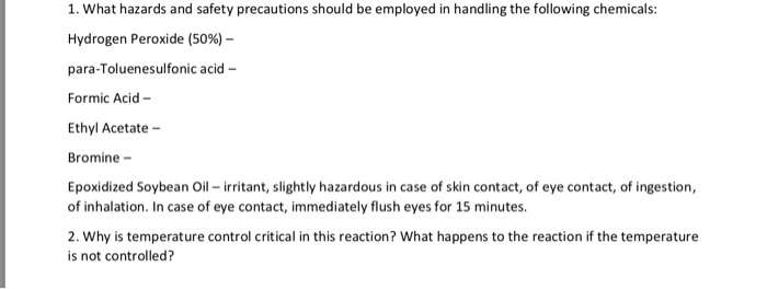 Solved 1. What hazards and safety precautions should be | Chegg.com