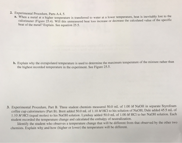Solved 2. Experimental Procedure, Parts A.4, 5 a. When a | Chegg.com