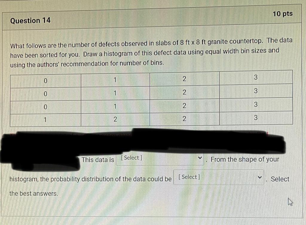Question 14 What follows are the number of defects | Chegg.com