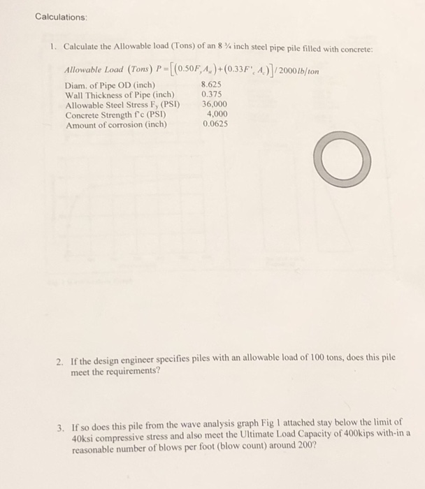 Solved Calculations 1. Calculate the Allowable load (Tons) | Chegg.com