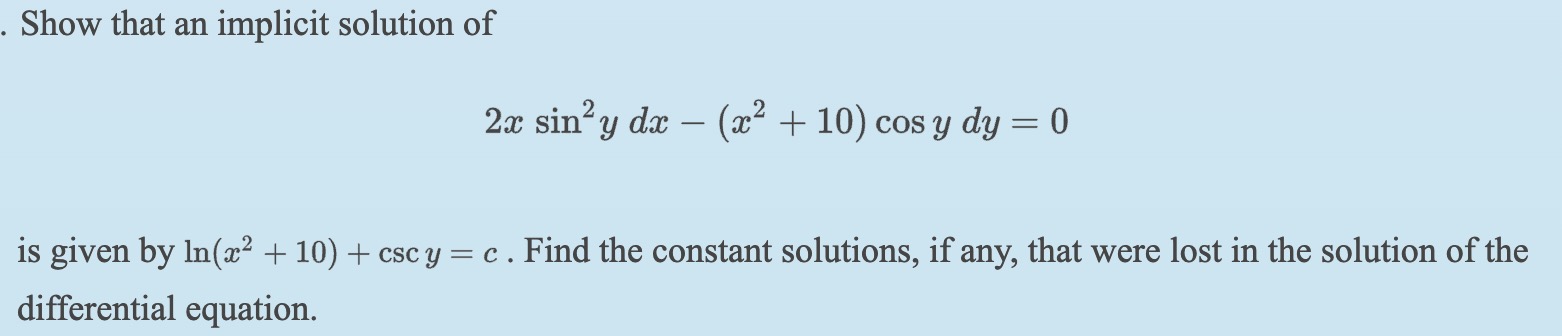 Solved Show that an implicit solution | Chegg.com