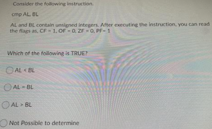 Solved Consider the following instruction cmp AL, BL AL and | Chegg.com