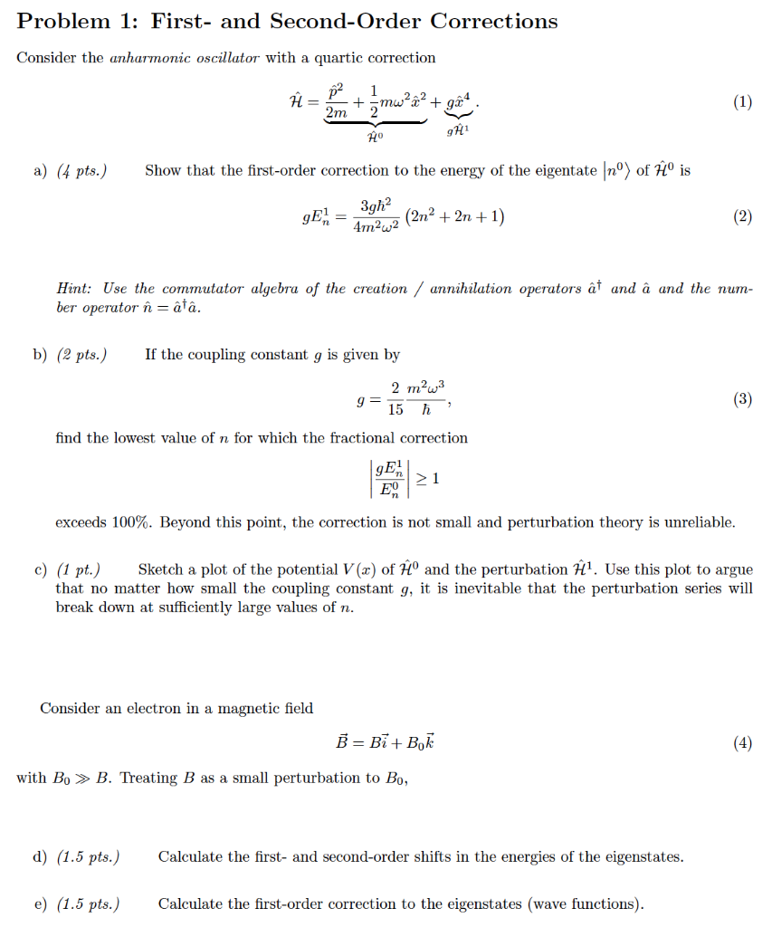 Solved Problem 1: First- and Second-Order Corrections | Chegg.com