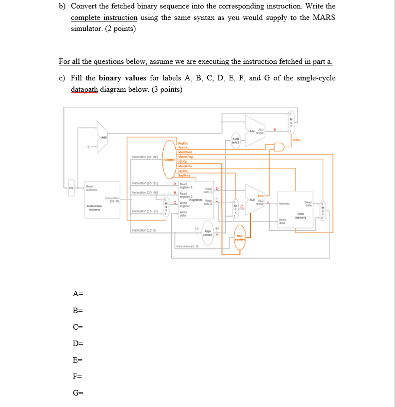 Solved Question 3: Single Cycle Datapath (15 points) Assume | Chegg.com