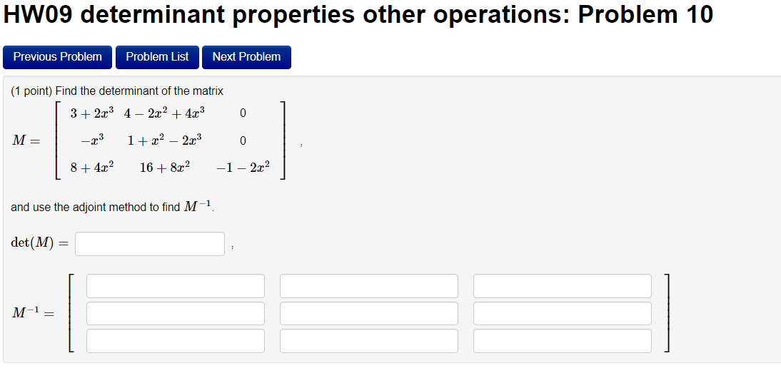 Solved HW09 determinant properties other operations: Problem | Chegg.com