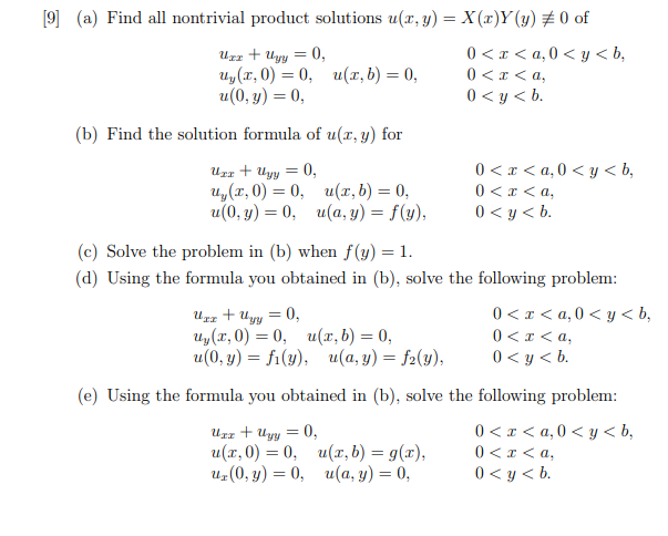 Solved [9] (a) Find all nontrivial product solutions u(x, y) | Chegg.com