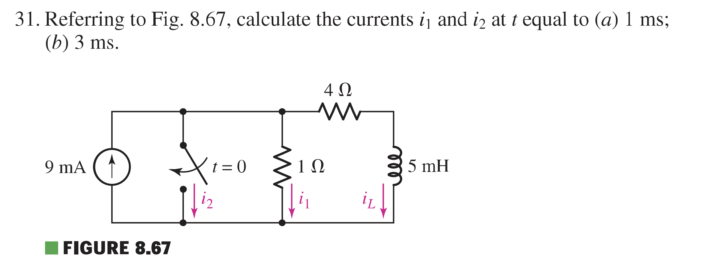 Solved 31. Referring to Fig. 8.67, calculate the currents i1 | Chegg.com