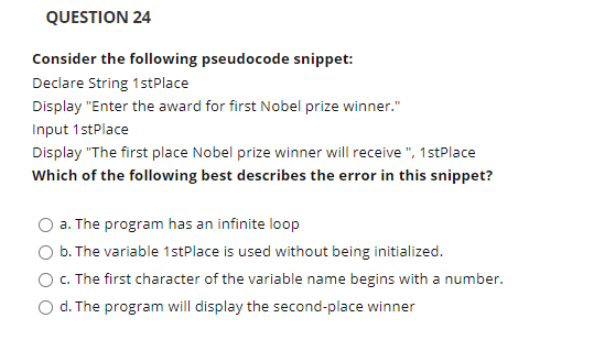 Solved QUESTION 24 Consider the following pseudocode | Chegg.com