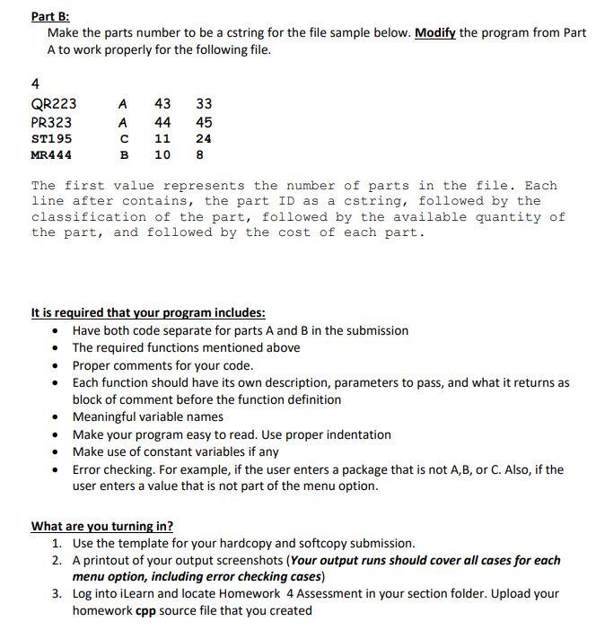 Solved language is c++ do part B use fileio please | Chegg.com