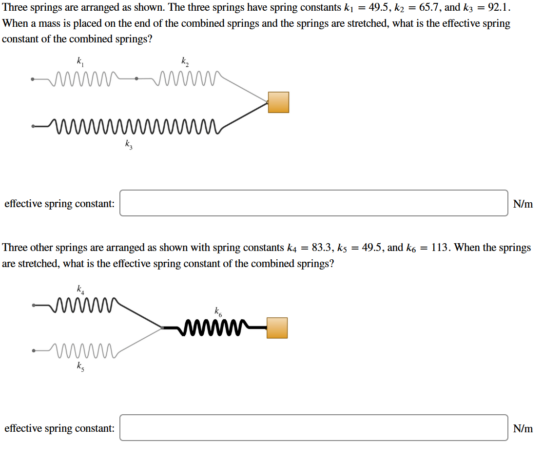 Solved Three springs are arranged as shown. The three | Chegg.com