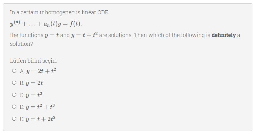 Solved In a certain inhomogeneous linear ODE y(n) + ... + | Chegg.com