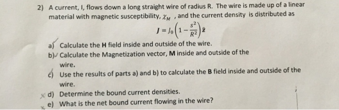 Solved 2) A current, I, flows down a long straight wire of | Chegg.com