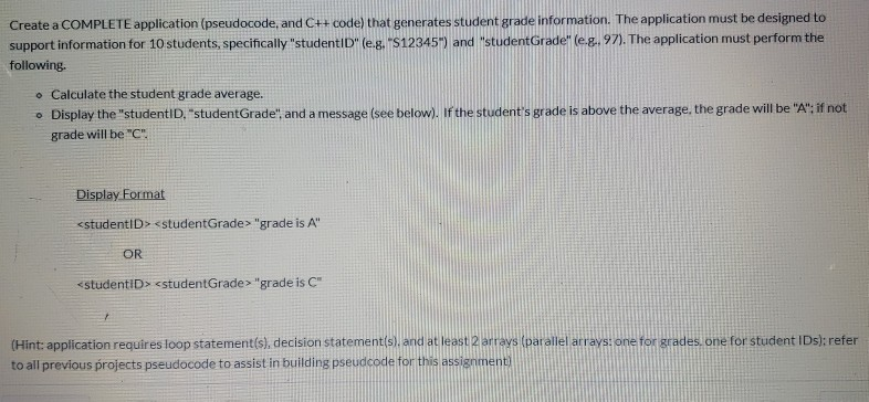 Solved Create A Complete Application Pseudocode And C 3774