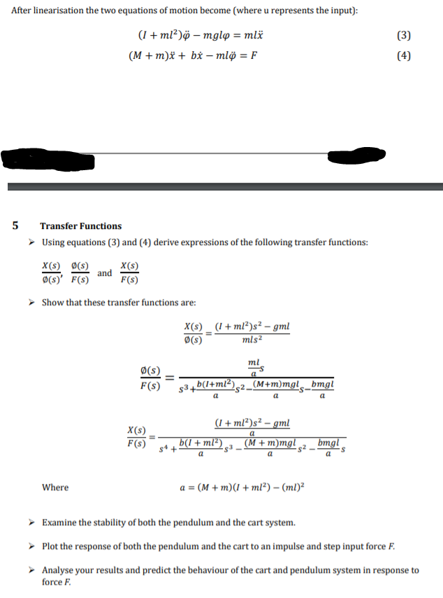 Solved After linearisation the two equations of motion | Chegg.com