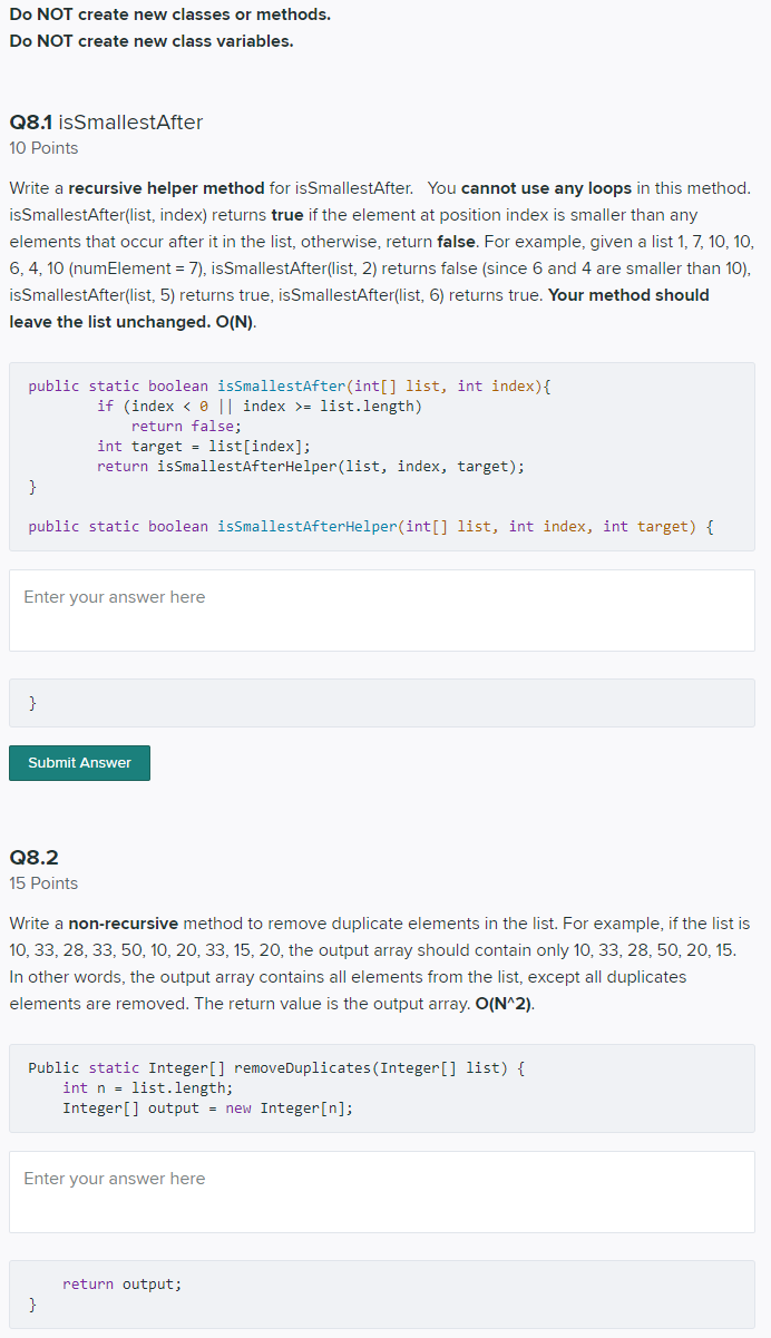 Solved Do NOT create new classes or methods. Do NOT create | Chegg.com